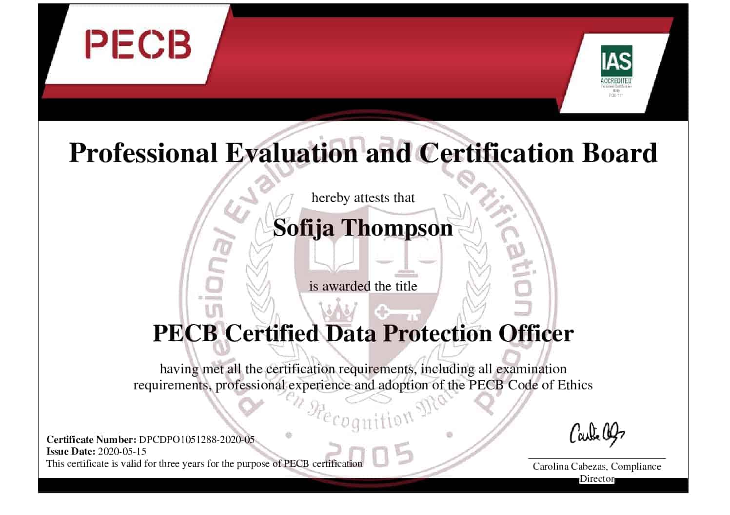 PECB certificate GDPR-min | ЈКП Београдски водовод и канализација